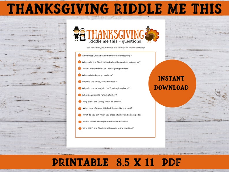 Thanksgiving Riddle Me This, Thanksgiving Trivia Game for Kids ...