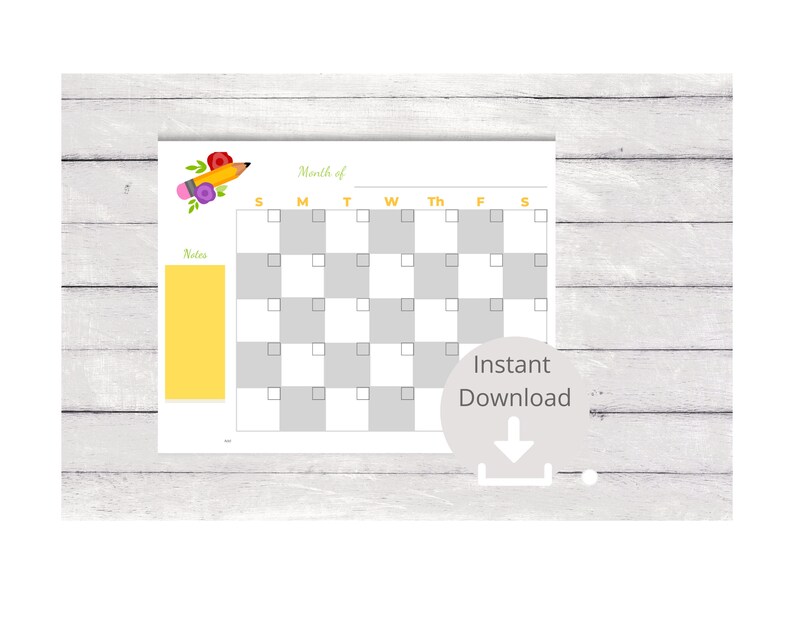 Printable School Calendar Page, School Themed Calendar, Printable ...