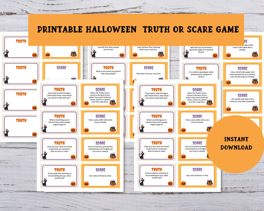 Halloween Printable Truth or Scare Party Game, Halloween Party Game for ...