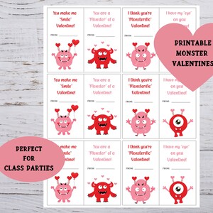 Printable Monster Classroom Valentine Cards, Monster Valentines for ...