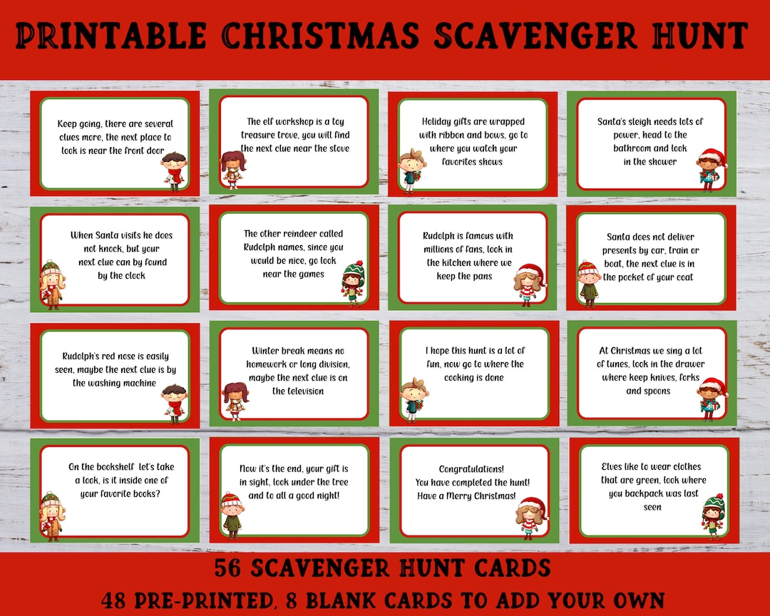 Printable Indoor Christmas Scavenger Hunt, Christmas Treasure Hunt ...