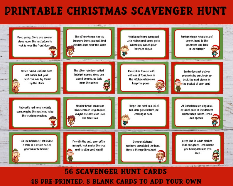 Printable Indoor Christmas Scavenger Hunt, Christmas Treasure Hunt ...