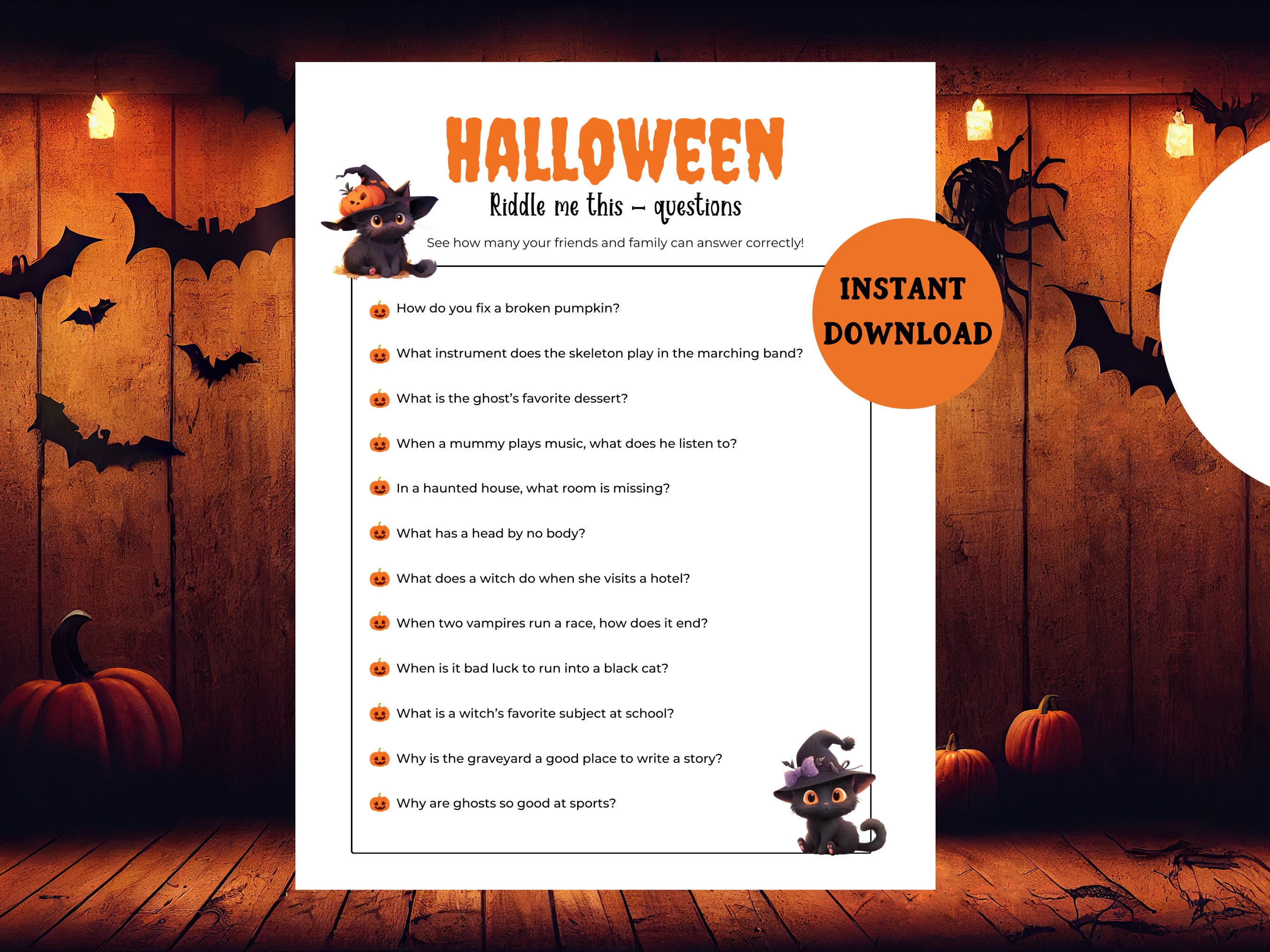 Halloween Riddle Me This, Halloween Party Game, Party Game for Kids ...