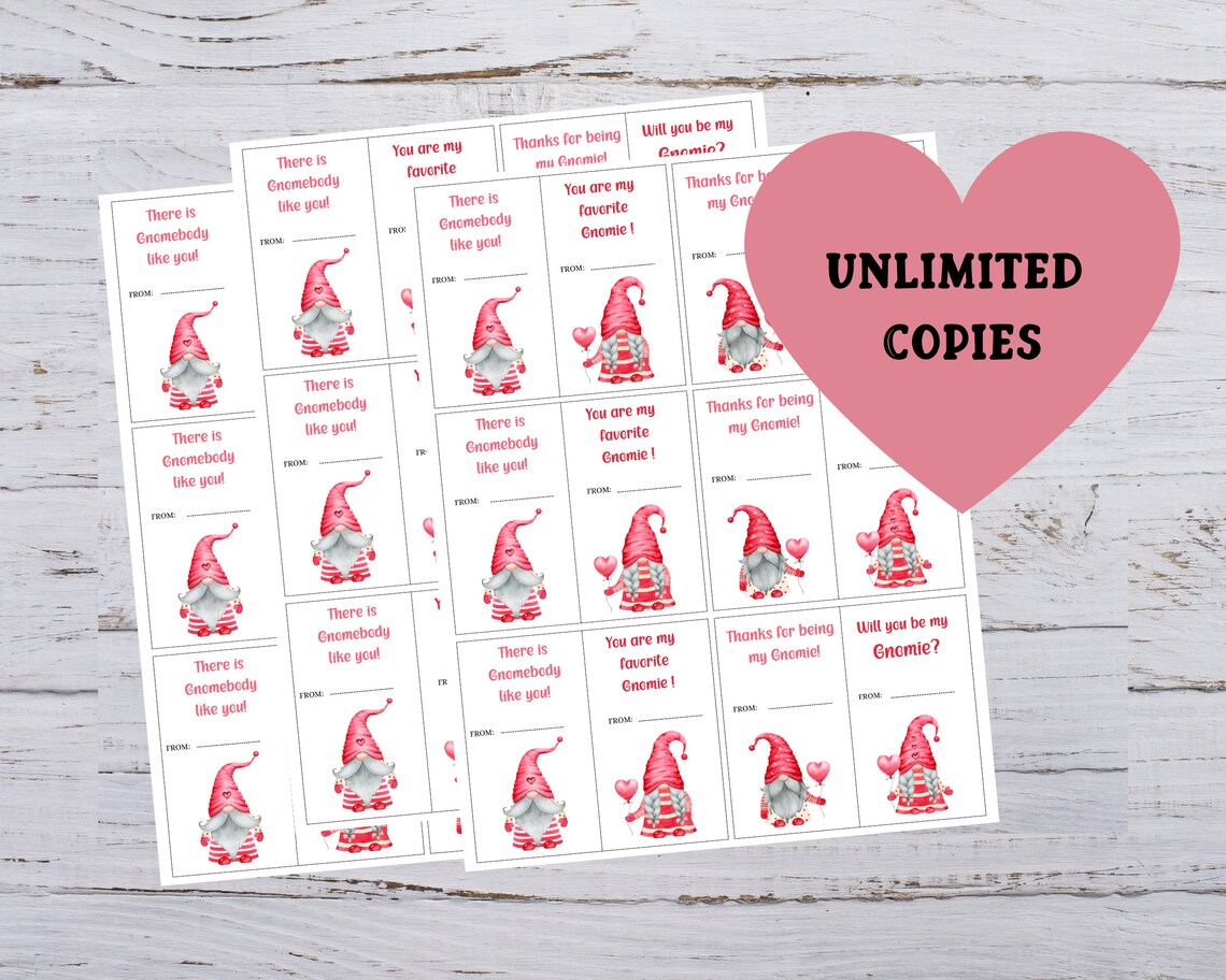 Printable Gnome Valentine Cards Printable Valentines for | Etsy