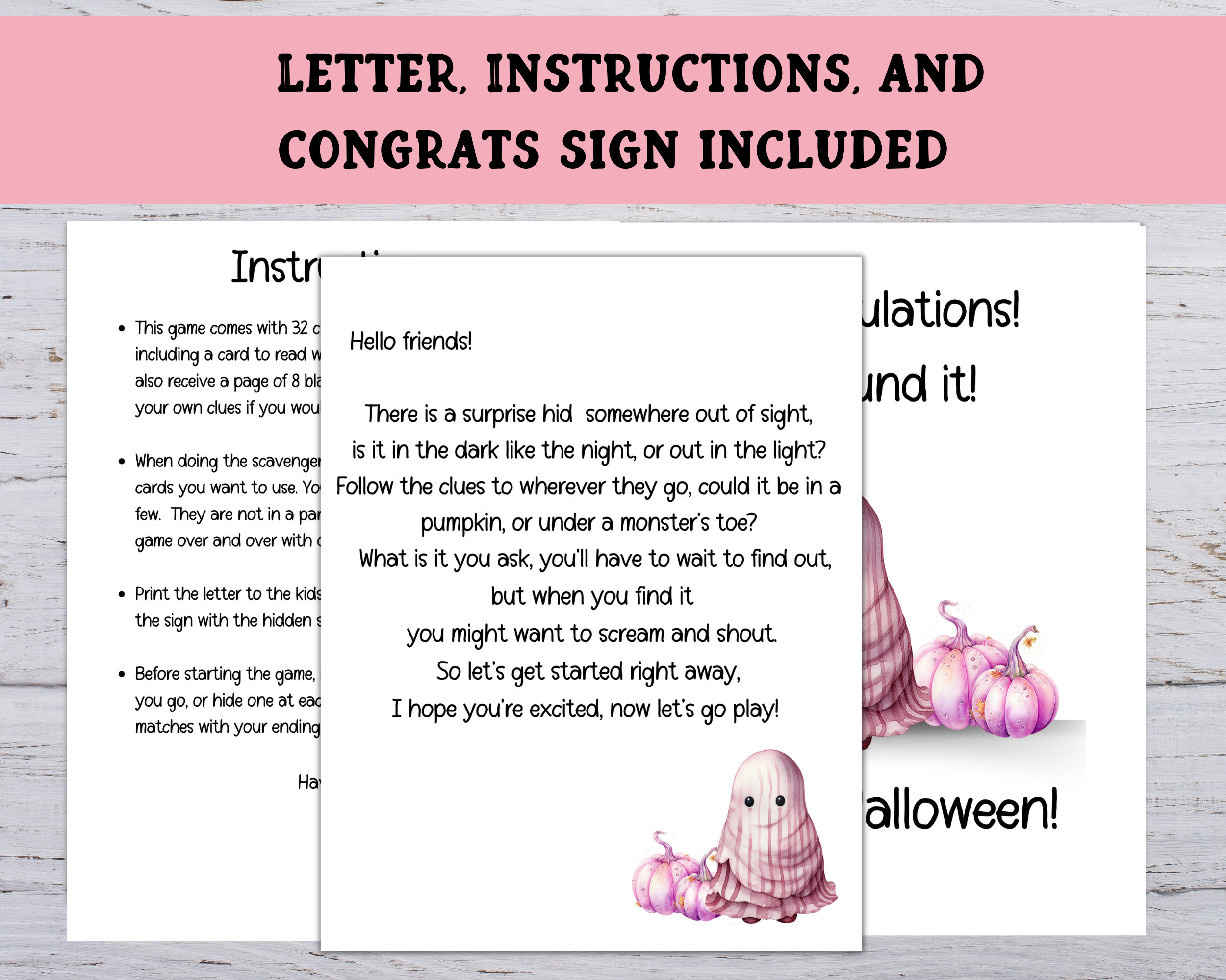 Pink Halloween Indoor Treasure Hunt, Scavenger Hunt for Kids, Halloween ...