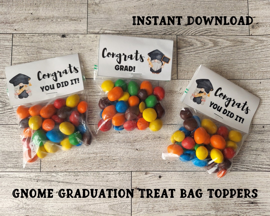 Gnome Graduation Treat Bag Toppers, Printable Food Tent Cards, Instant ...