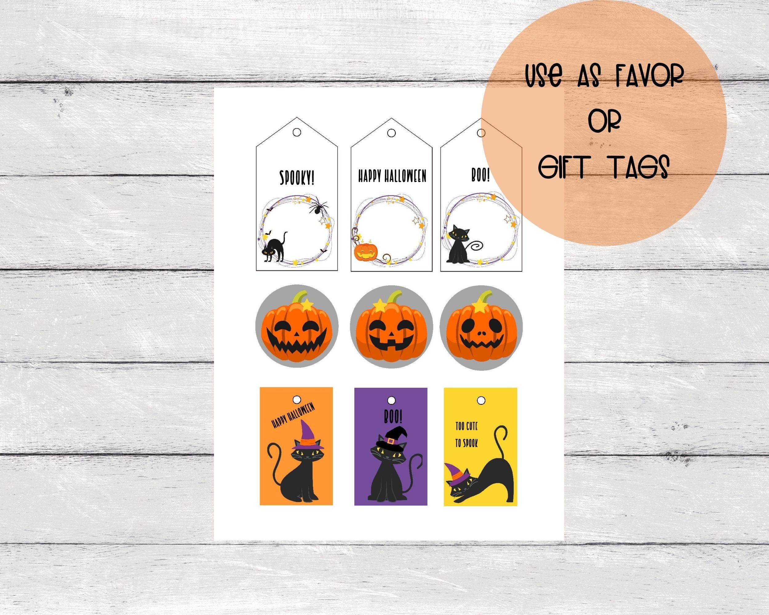 Printable Halloween Gift Tags, Printable Favor Tags, Halloween Tags ...
