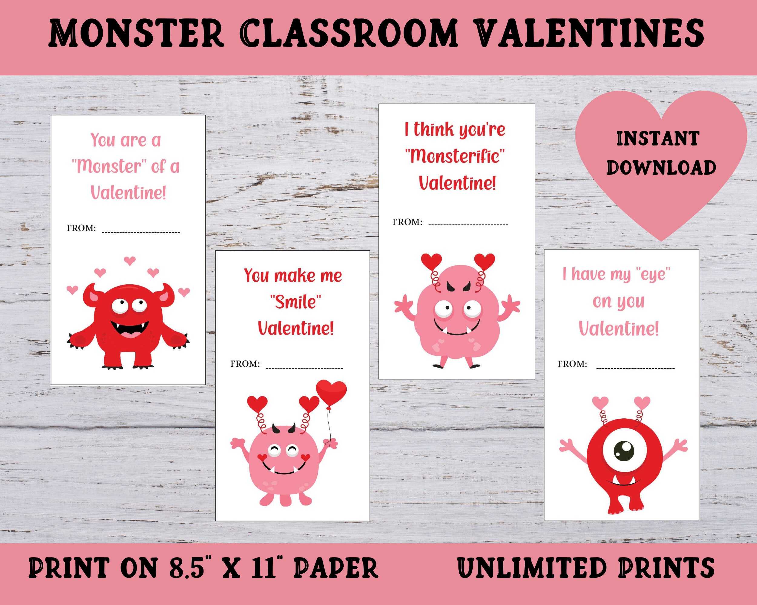 Printable Monster Classroom Valentine Cards Monster - Etsy