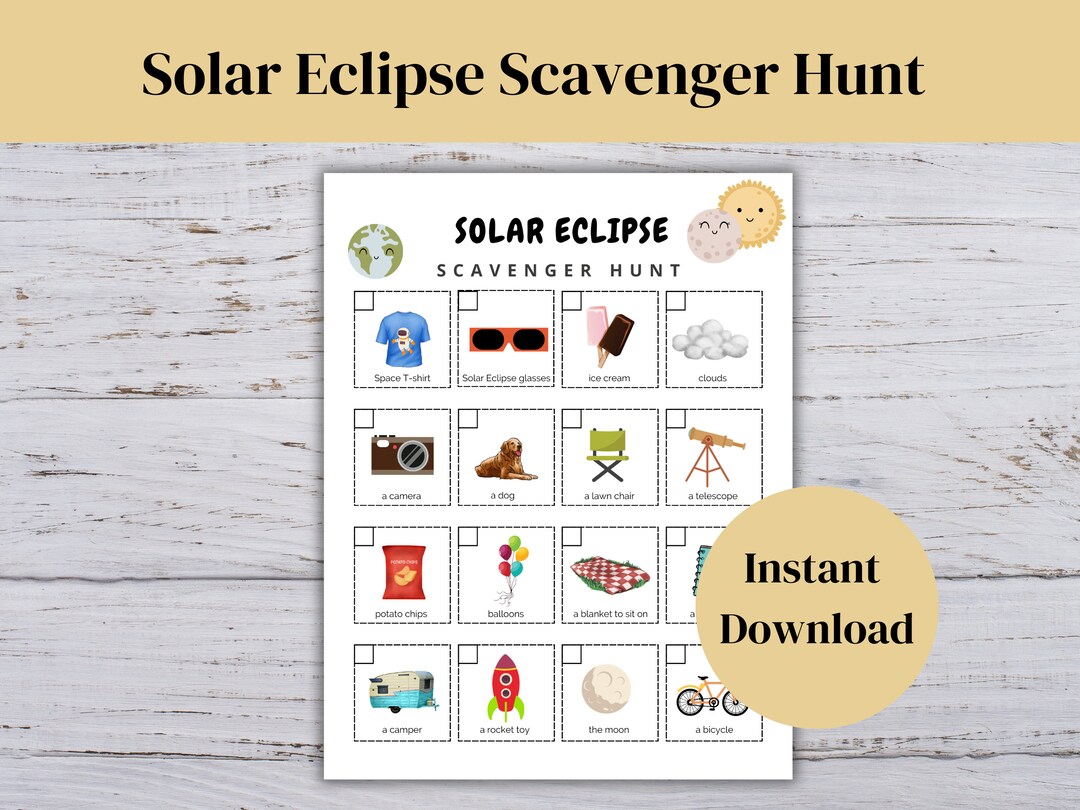 Solar Eclipse Scavenger Hunt, Solar Eclipse Party Game, Solar Eclipse ...
