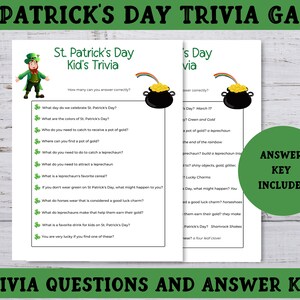 St. Patrick's Day Trivia Game, St. Patricks Day Classroom Printable ...