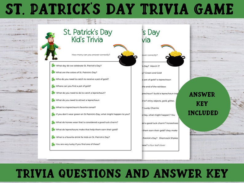 St. Patrick's Day Trivia Game, St. Patricks Day Classroom Printable ...