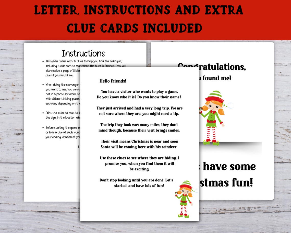 Christmas Elf Treasure Hunt Game, Hidden Elf Scavenger Hunt, Girl Elf ...