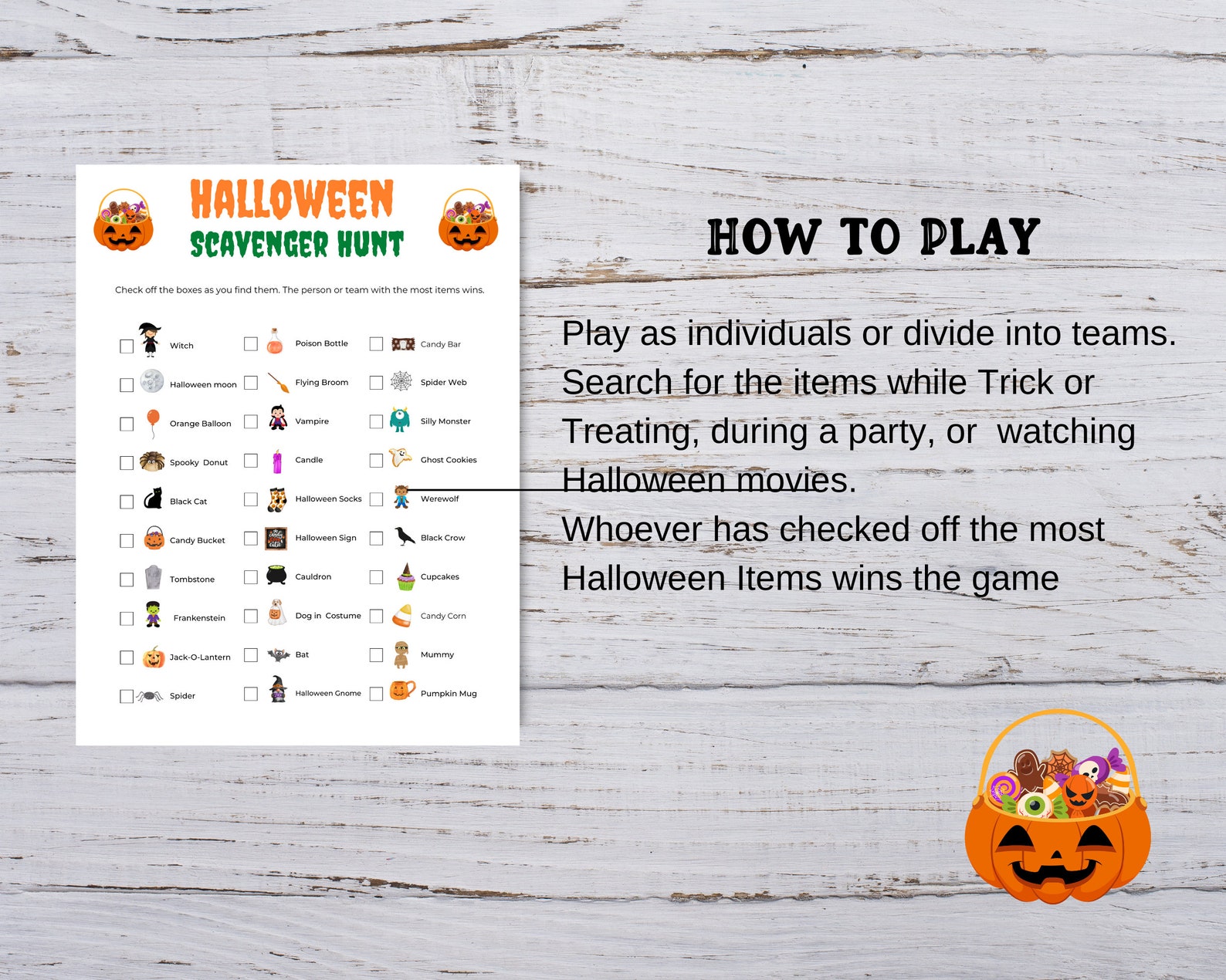Printable Halloween Scavenger Hunt Party Game, Kids Halloween Party ...