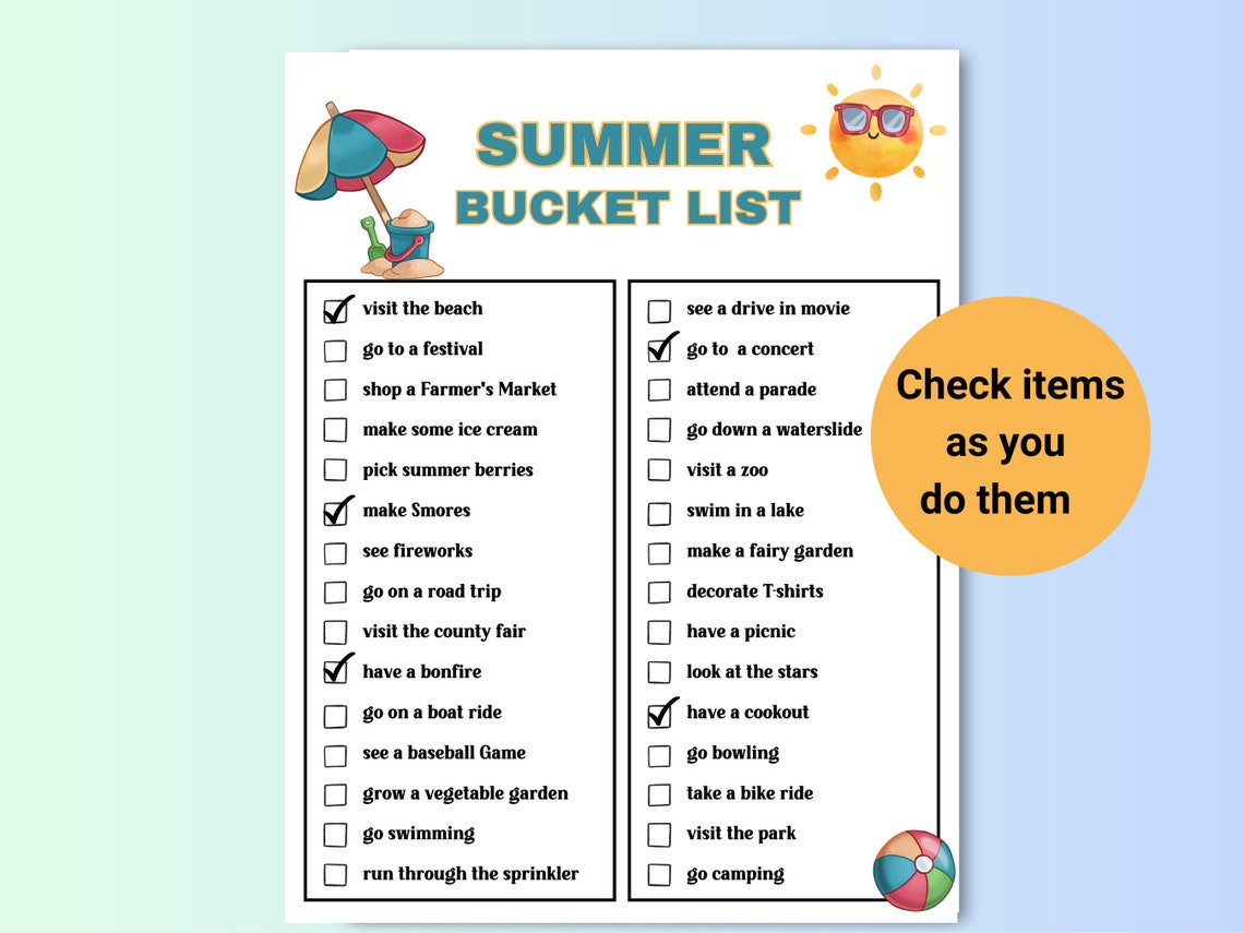 Summer Activity Bucket List, Printable Summer Checklist, Family Summer ...