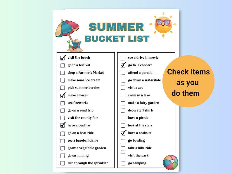 Summer Activity Bucket List, Printable Summer Checklist, Family Summer ...