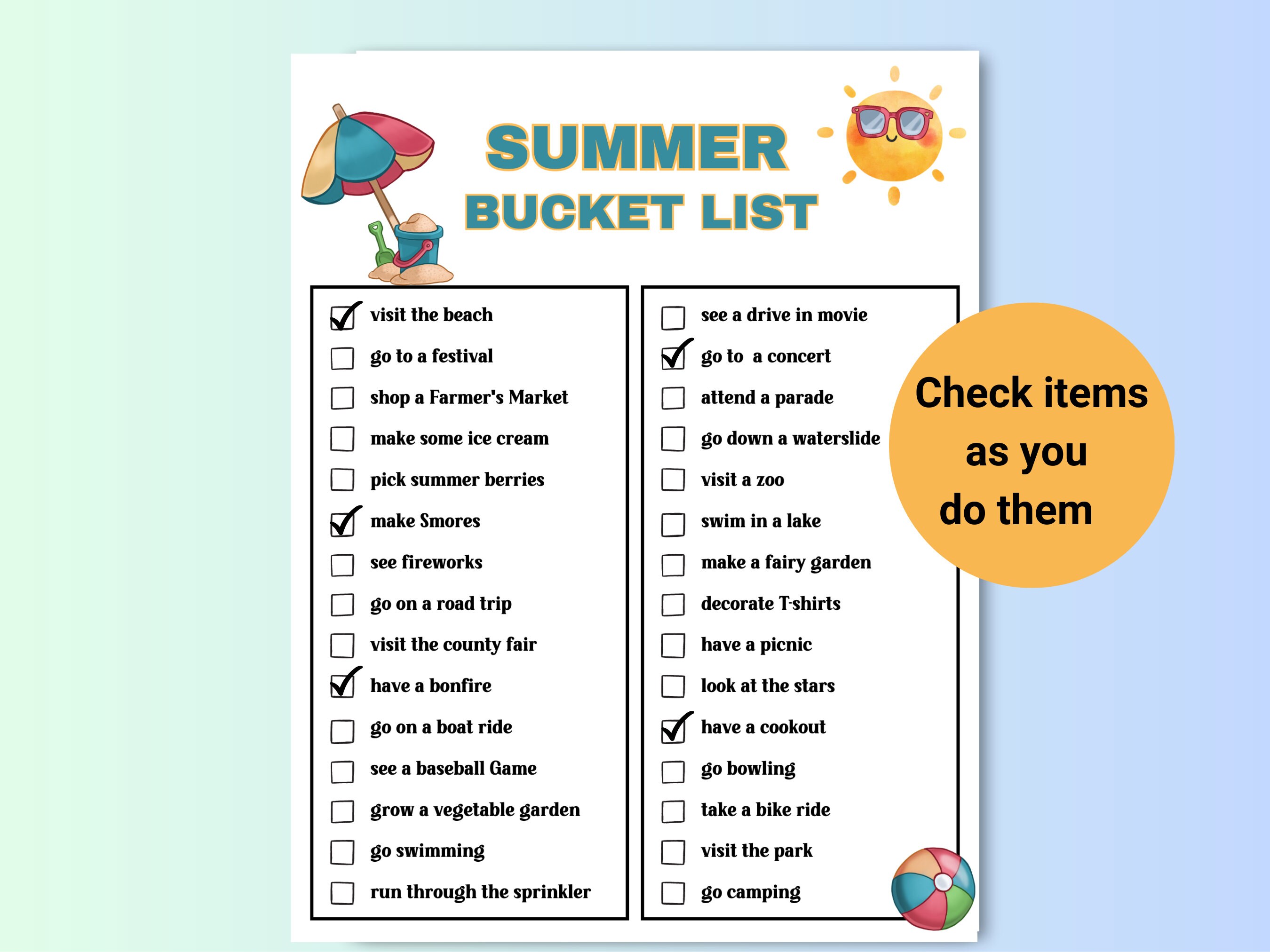 Summer Activity Bucket List, Printable Summer Checklist, Family Summer ...