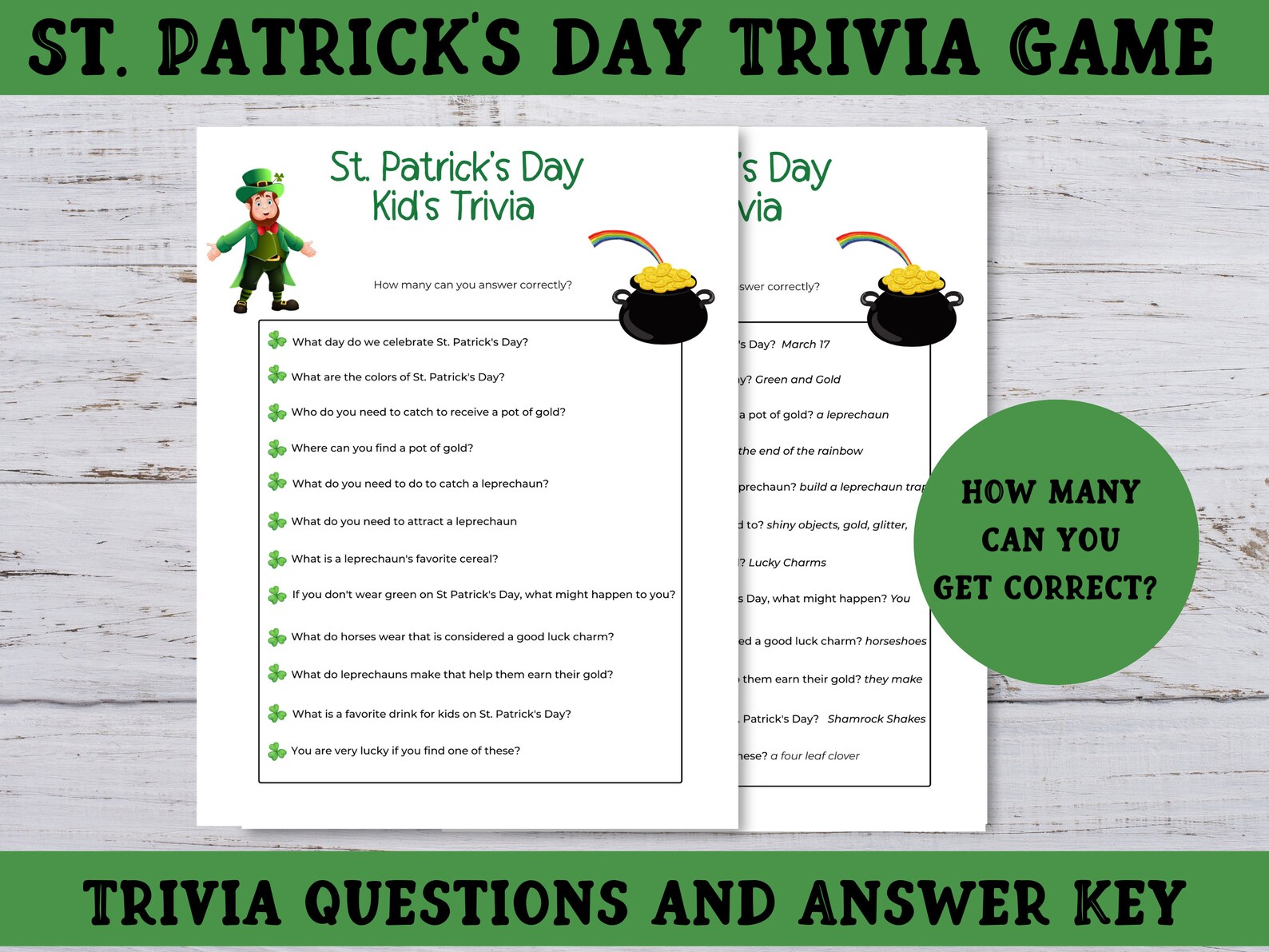 St. Patrick's Day Trivia Game, St. Patricks Day Classroom Printable ...