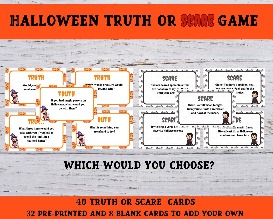 Truth or Scare Game for Kids, Printable Halloween Party Game, Tween ...