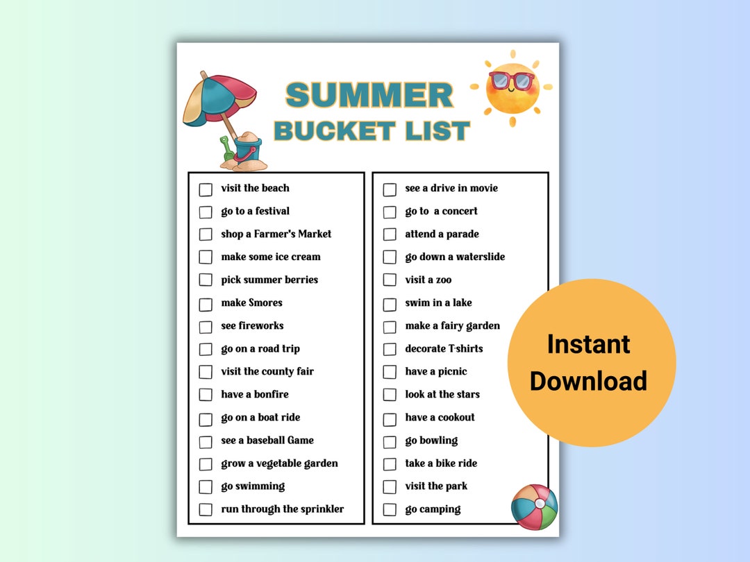 Summer Activity Bucket List, Printable Summer Checklist, Family Summer ...