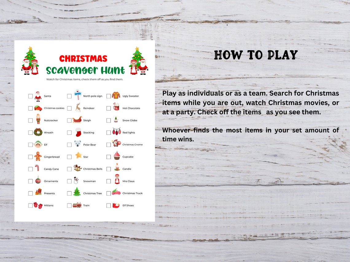 Christmas Scavenger Hunt for Kids, Treasure Hunt Printable Game ...