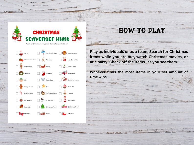 Christmas Scavenger Hunt for Kids, Treasure Hunt Printable Game ...