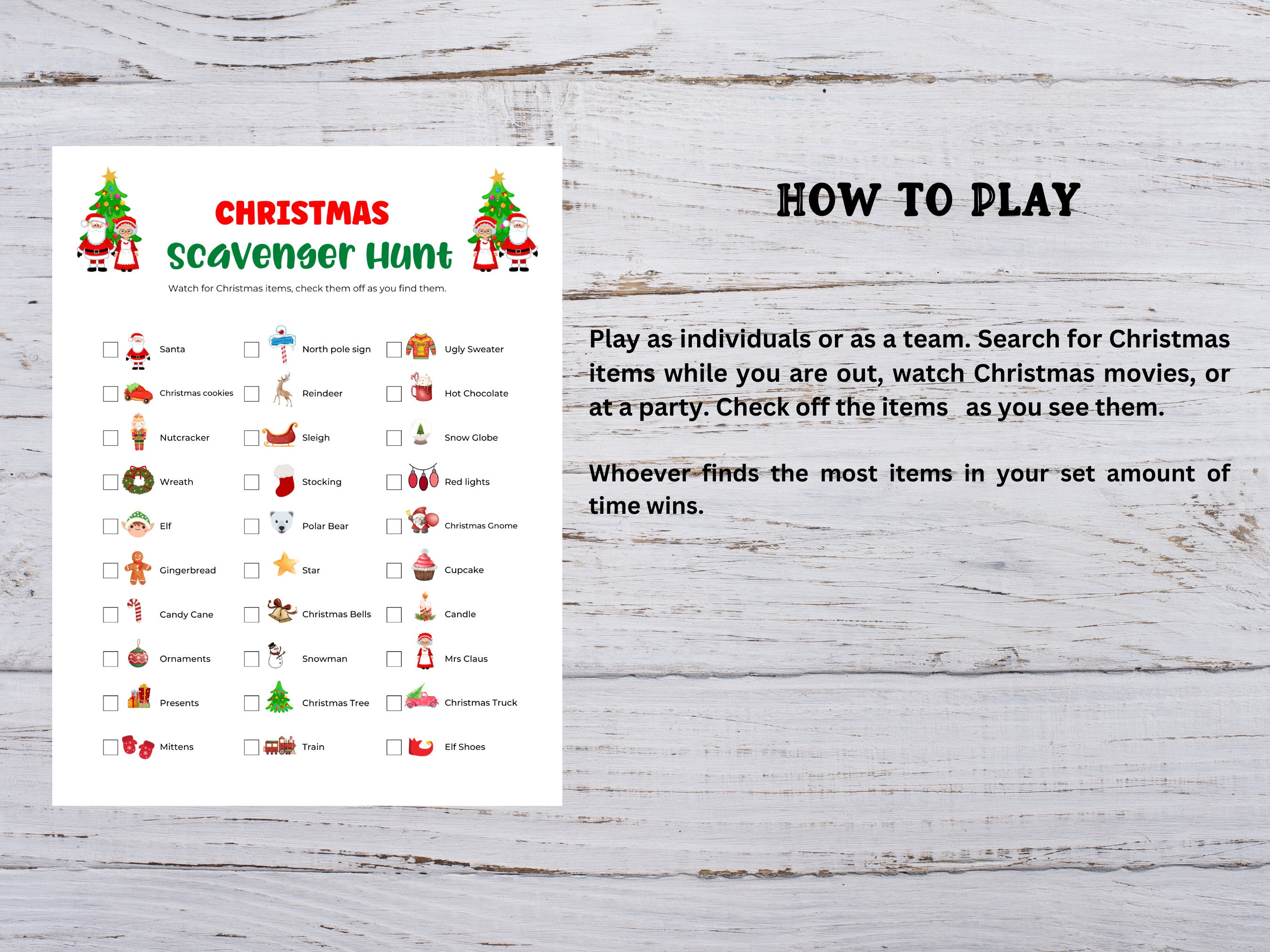 Christmas Scavenger Hunt for Kids, Treasure Hunt Printable Game ...