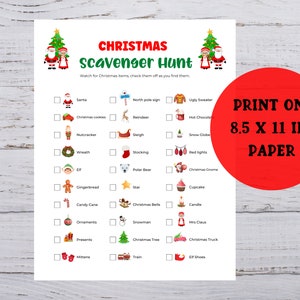 Christmas Scavenger Hunt for Kids, Treasure Hunt Printable Game ...
