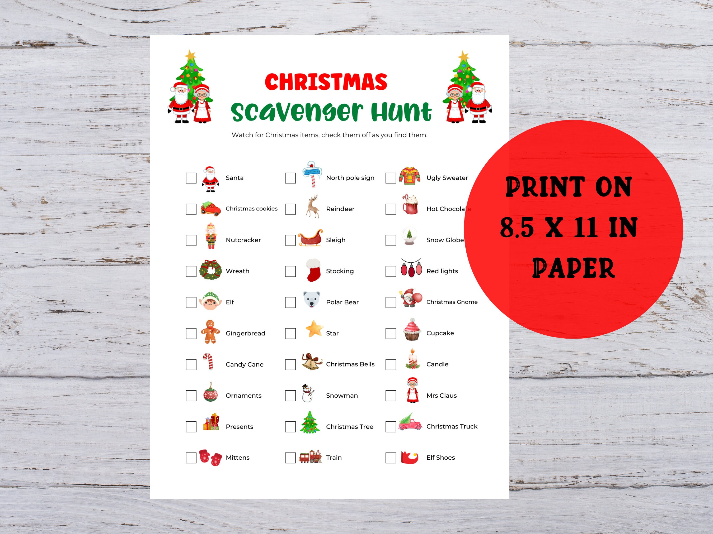 Christmas Scavenger Hunt for Kids, Treasure Hunt Printable Game ...
