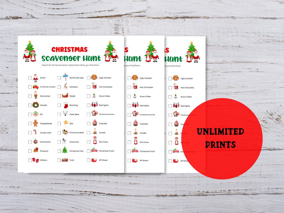 Christmas Scavenger Hunt for Kids, Treasure Hunt Printable Game ...