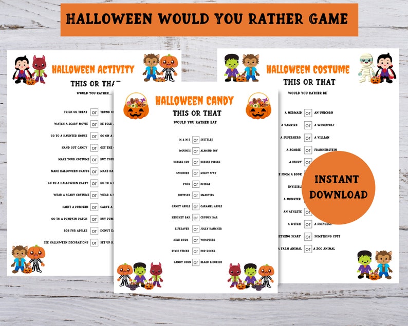 Halloween Would You Rather Game for Kids Printable Party - Etsy