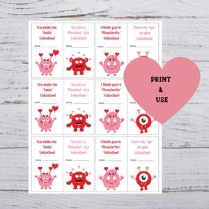 Printable Monster Classroom Valentine Cards, Monster Valentines for ...