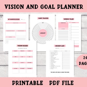 Vision and Goal Planner, Printable Manifestation Journal, Habit Tracker ...