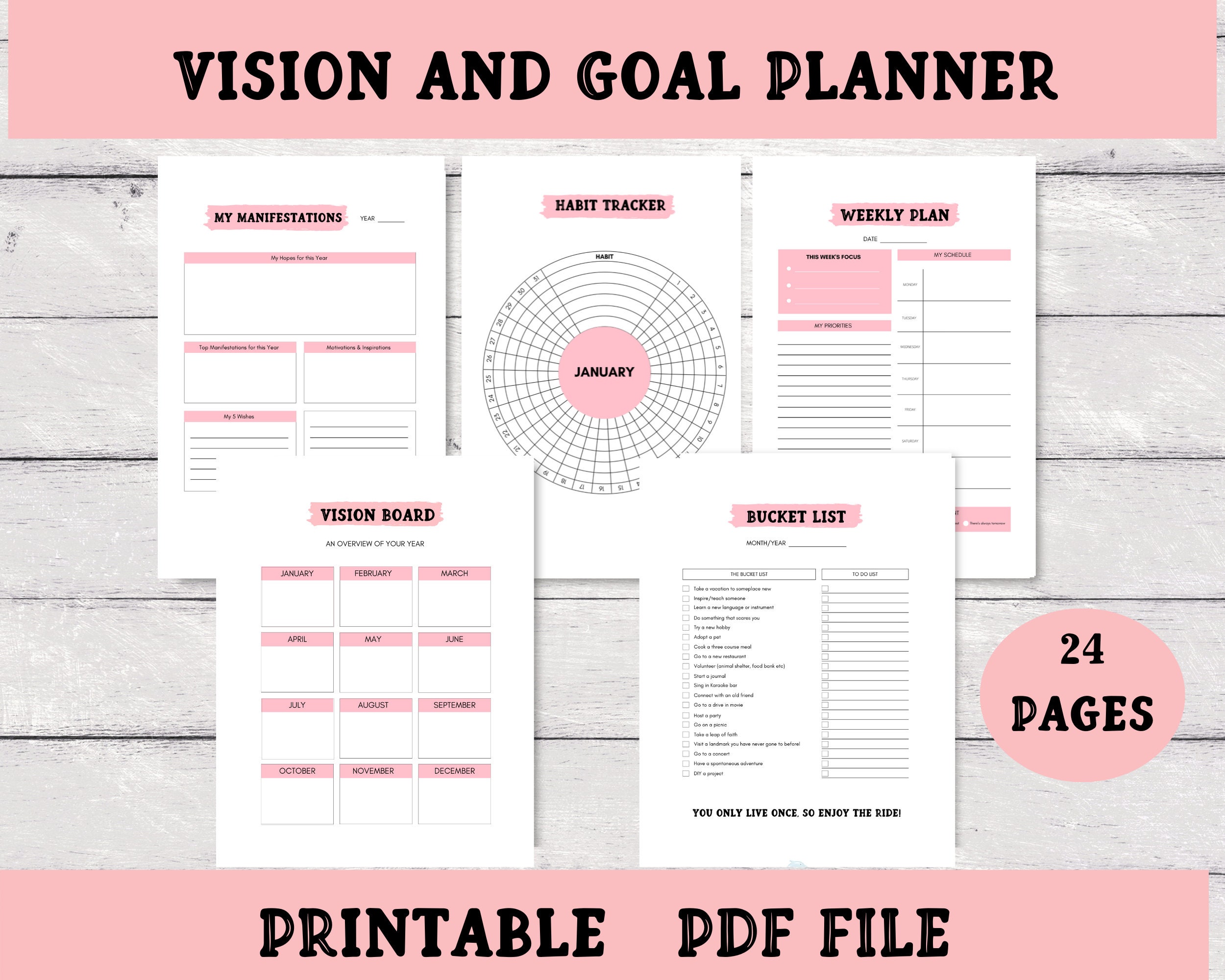 Vision and Goal Planner, Printable Manifestation Journal, Habit Tracker ...