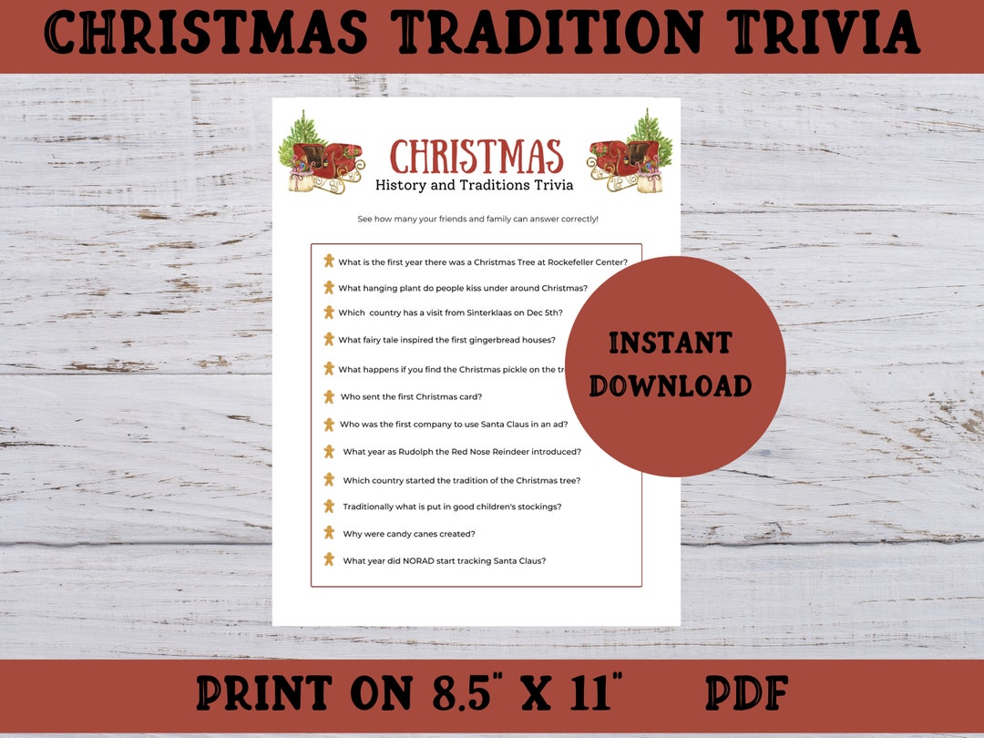 Christmas Traditions Printable Trivia Game, Christmas Party Trivia Game ...