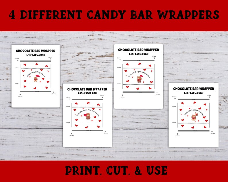 Valentines Day Candy Bar Wrappers, Class Party Valentine Wrappers ...