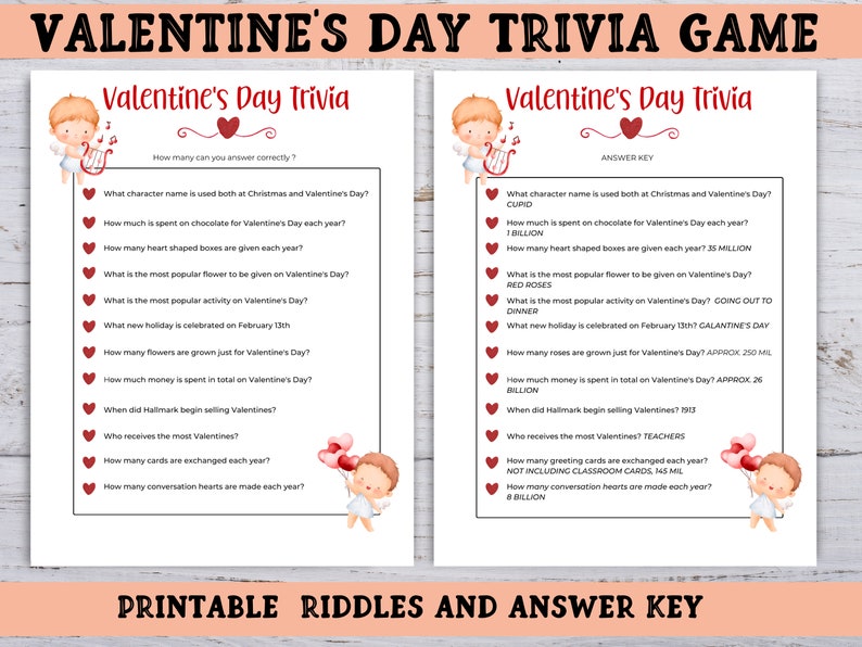 Valentine's Day Trivia Game, Printable Valentine's Day Game, Trivia ...