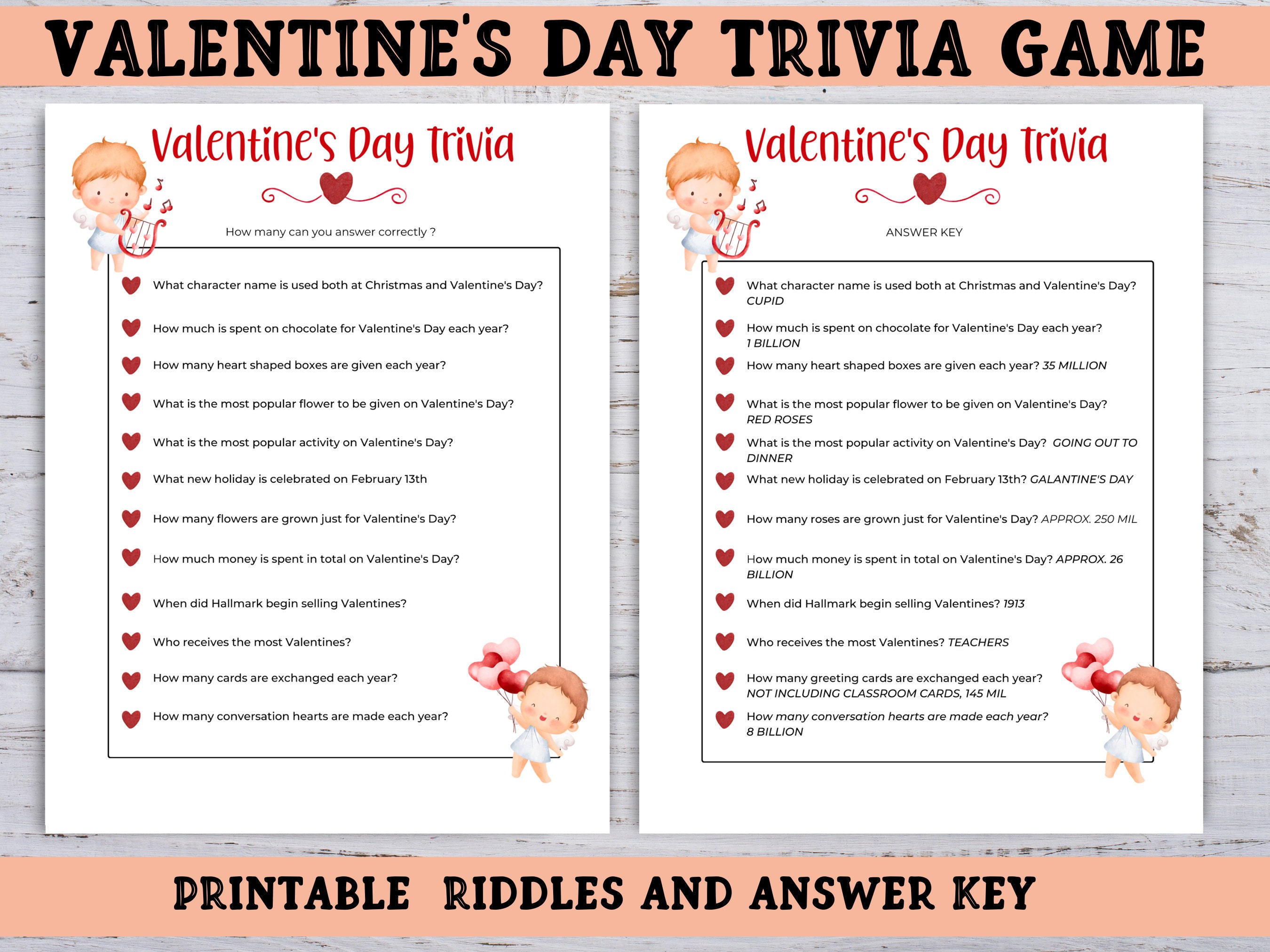 Valentine's Day Trivia Game, Printable Valentine's Day Game, Trivia ...
