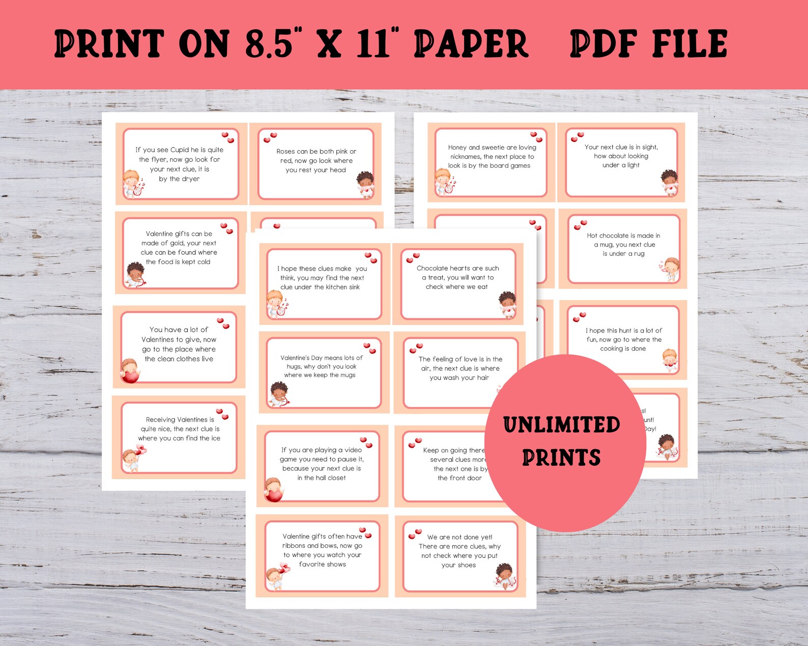 Valentines Day Scavenger Hunt Game, Indoor Treasure Hunt Clues ...