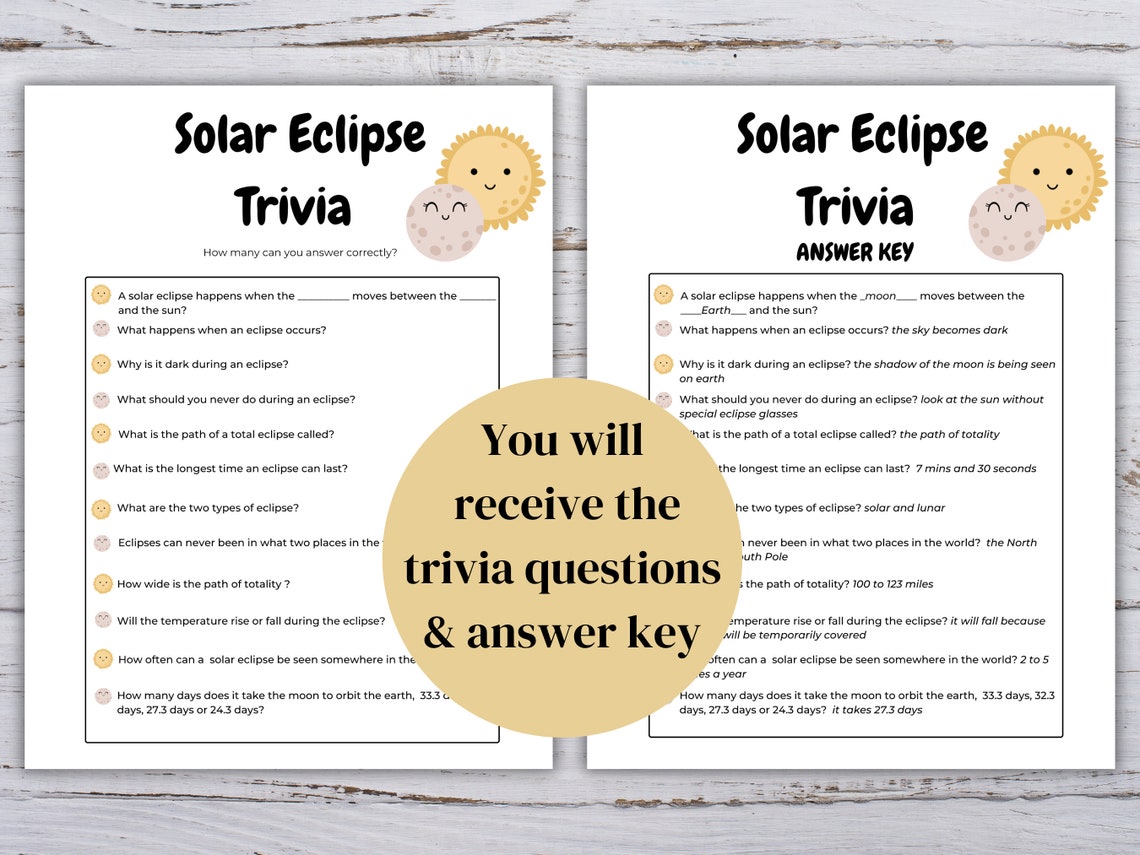 Solar Eclipse Trivia Questions, Kids Solar Eclipse Activity, Printable ...