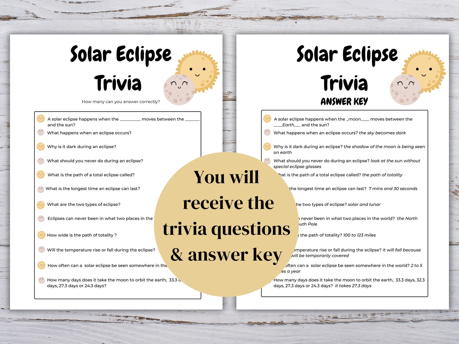 Solar Eclipse Trivia Questions, Kids Solar Eclipse Activity, Printable ...