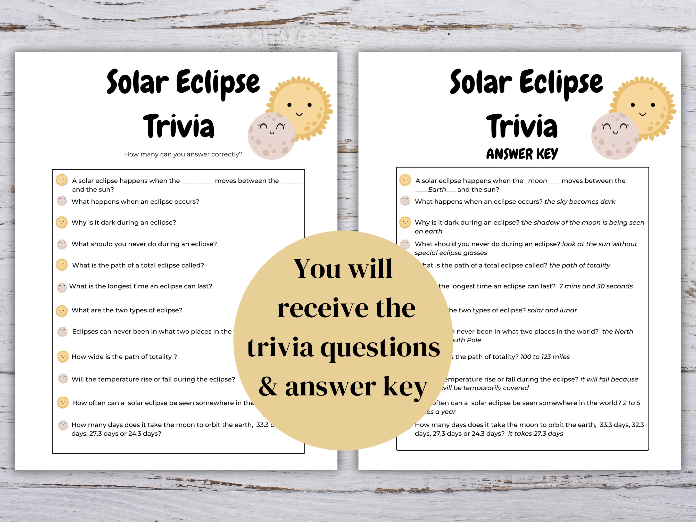 Solar Eclipse Trivia Questions, Kids Solar Eclipse Activity, Printable ...
