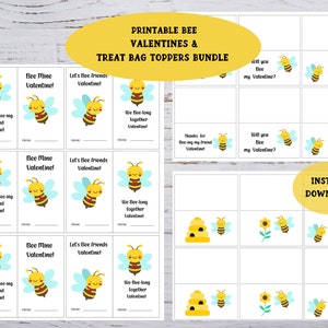 Printable Bee Classroom Valentines, Bee Treat Bag Toppers, Classroom ...