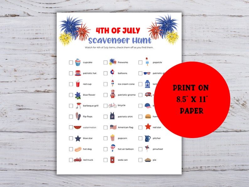 4th of July Scavenger Hunt, Independence Day Treasure Hunt, Patriotic ...