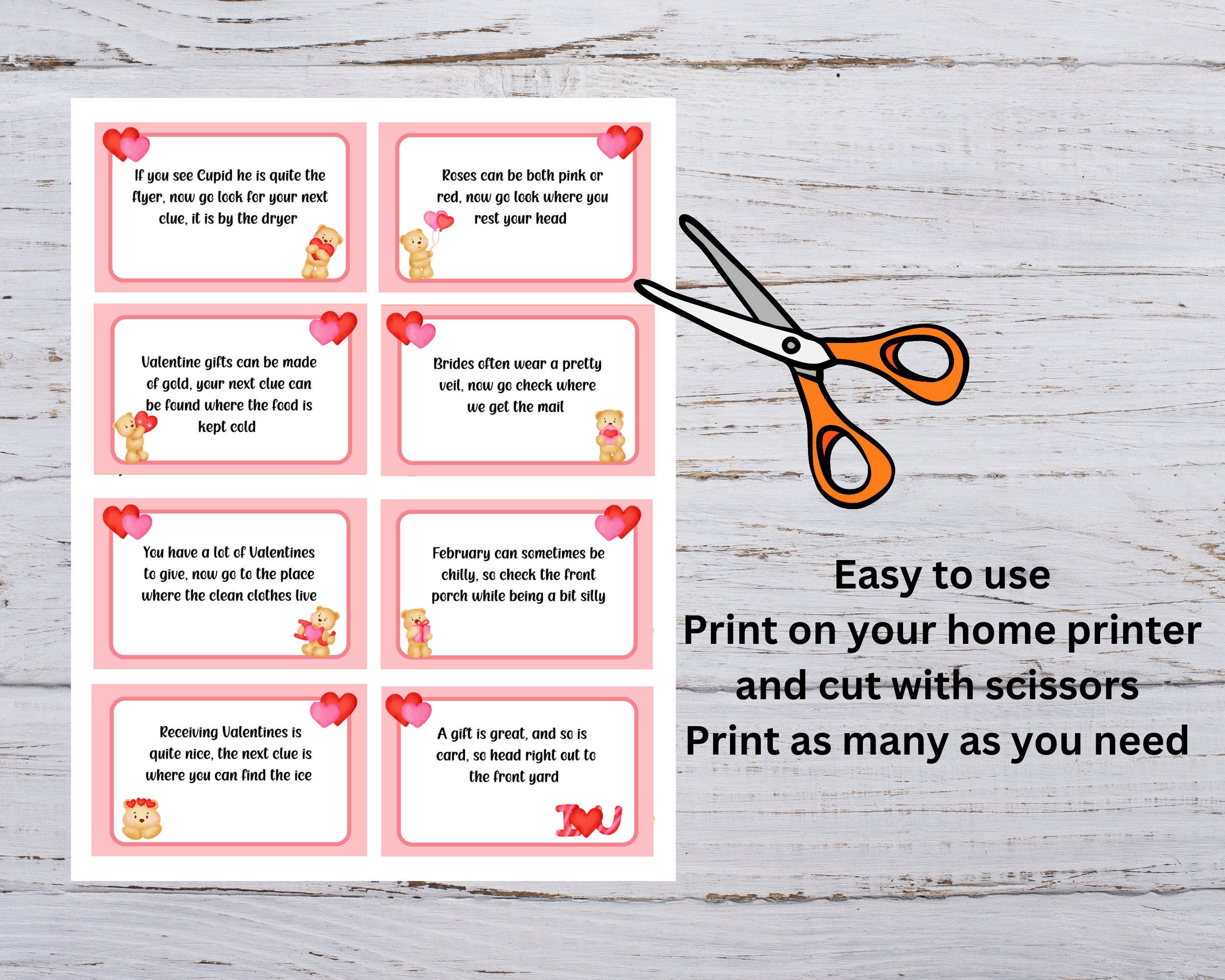 Valentine's Day Treasure Hunt Clues, Indoor Scavenger Hunt for Kids ...