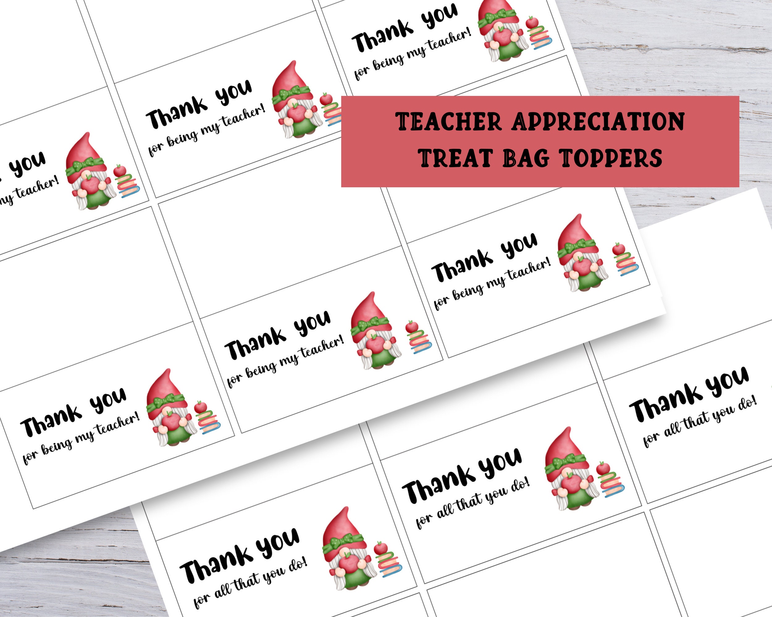 Teacher Appreciation Treat Bag Toppers, Printable Thank You Treat ...