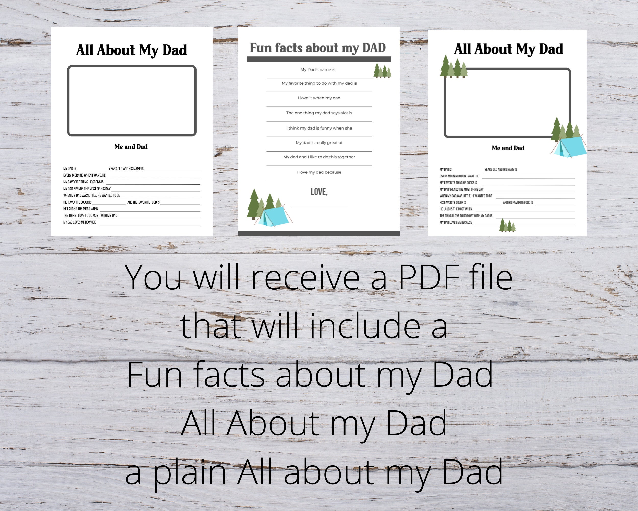 Father's Day Printable Card and Questionnaire Bundle, Instant Download ...
