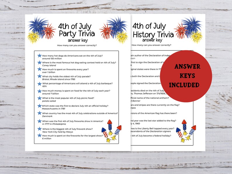 4th of July Trivia, Independence Day Party Games, Printable Patriotic ...