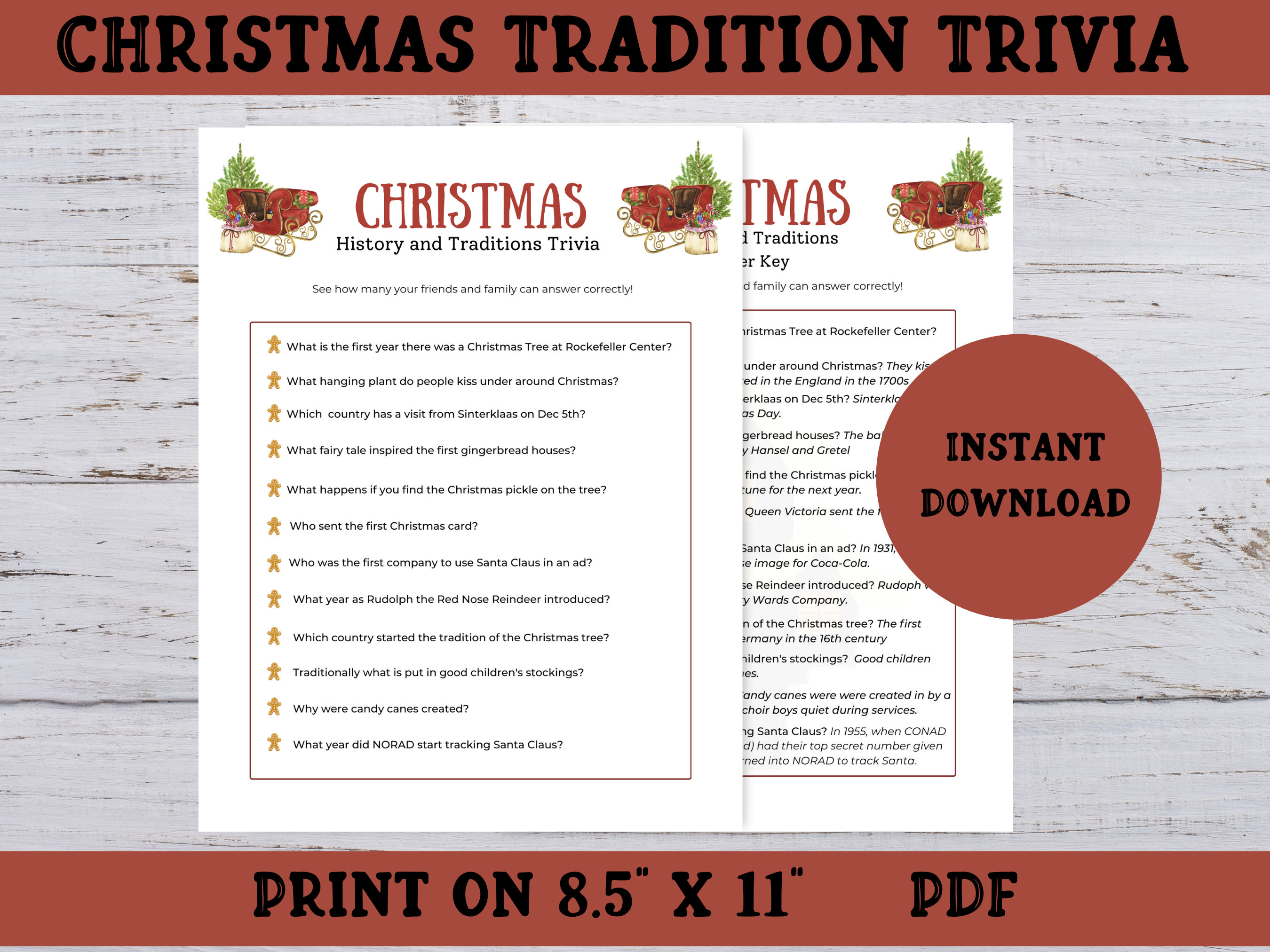 Christmas Traditions Printable Trivia Game, Christmas Party Trivia Game ...