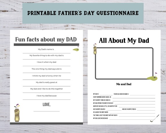 Printable Fathers Day Questionnaire Fathers Day Gift From | Etsy