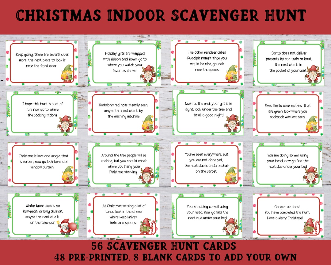 Christmas Indoor Scavenger Hunt, Printable Treasure Hunt for Kids ...
